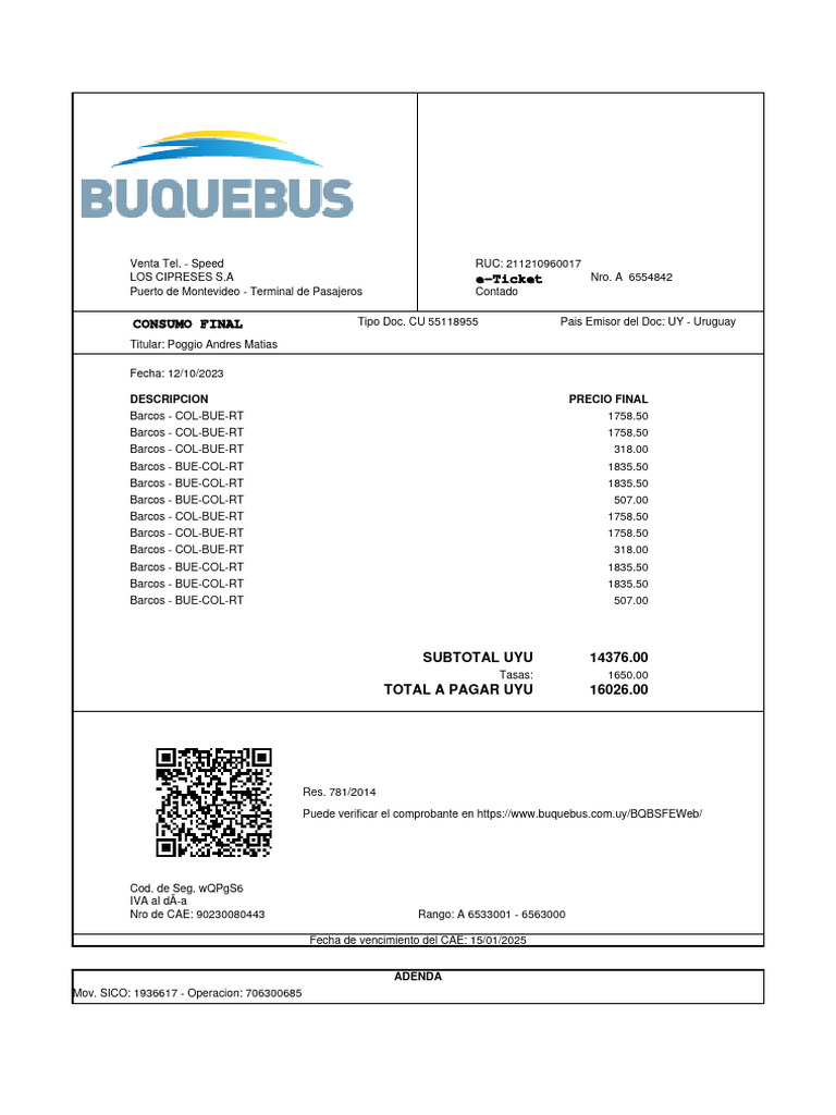 E-Ticket Buquebus: Colonia-Buenos Aires | PDF | Buenos Aires | Uruguay