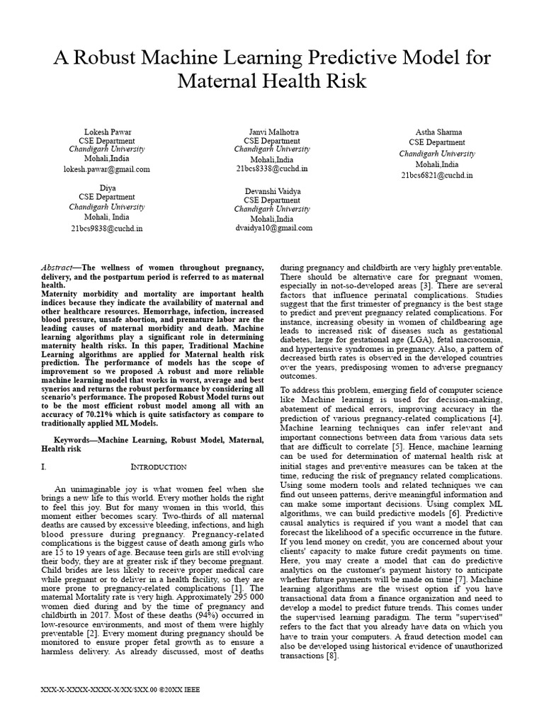 A Robust Machine Learning Predictive Model For Maternal Health Risk | PDF | Receiver Operating ...