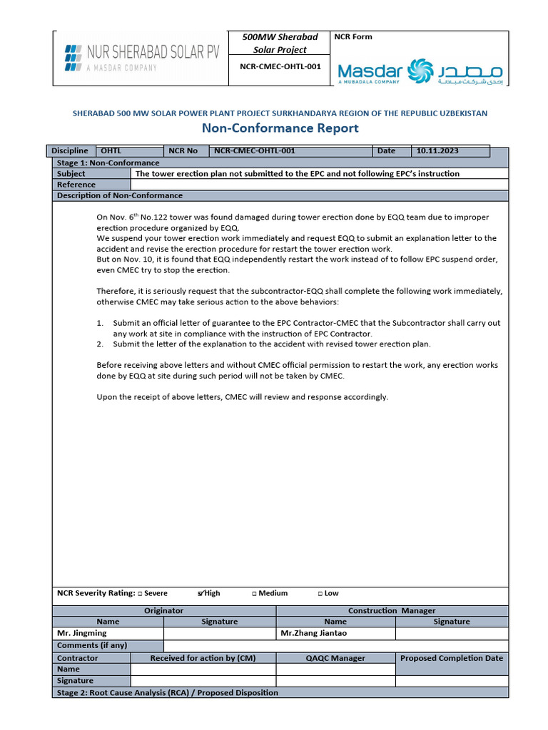 NCR-CMEC-OHTL-001 EQQ Tower Erection Plan | PDF