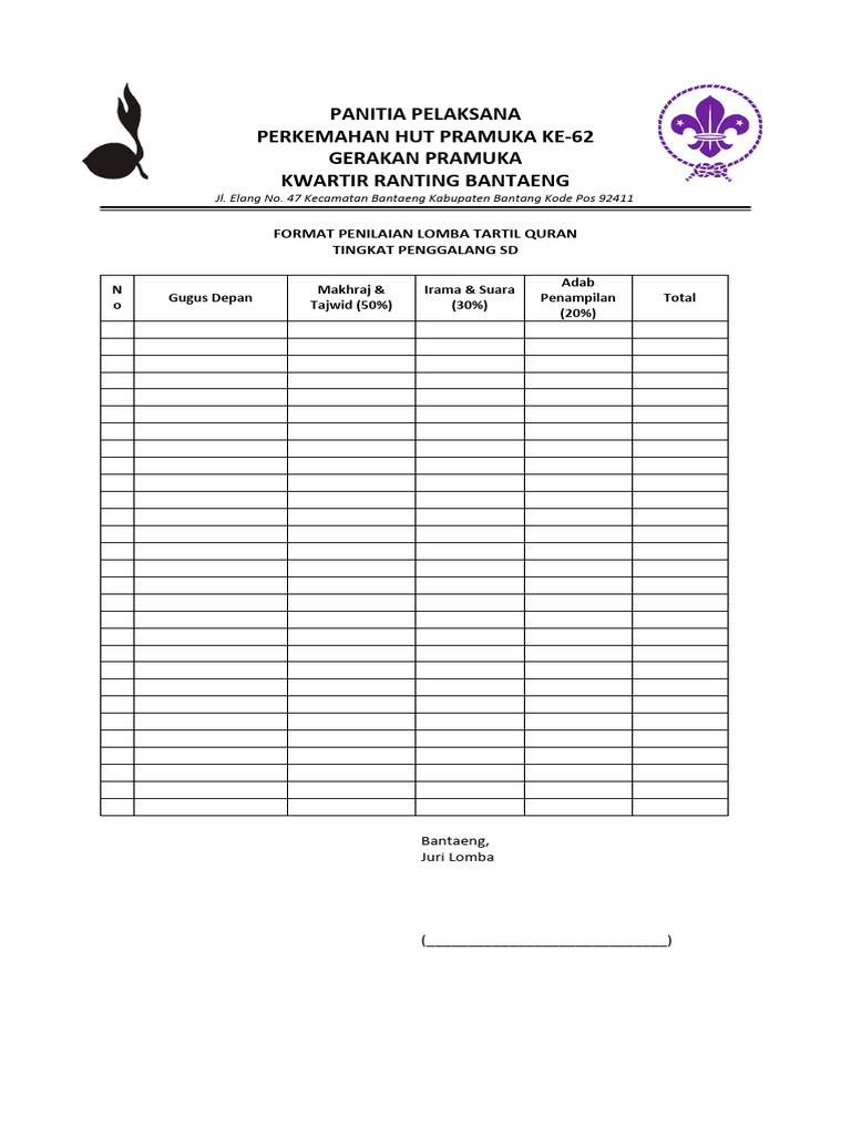 Format Penilaian Lomba Pramuka 2023 | PDF