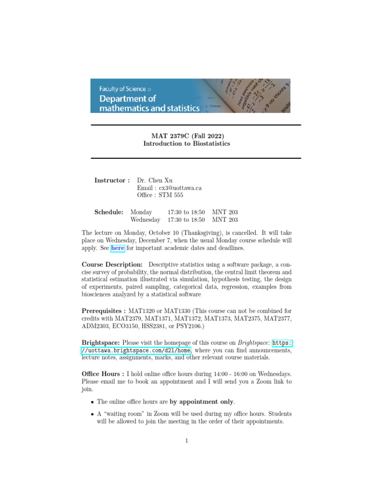 Mat2379c 2022F | Download Free PDF | Statistics | Science