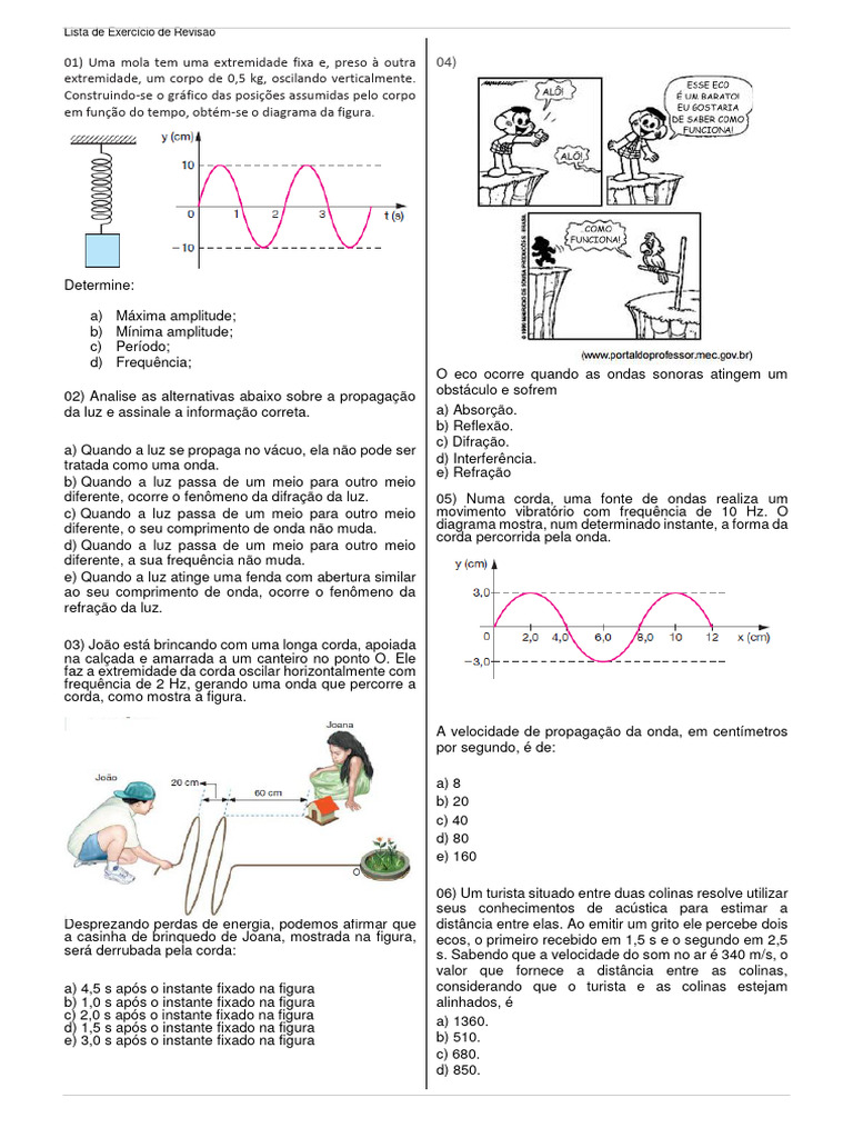 Lista de Exercício de Revisão | PDF | Ondas | Som