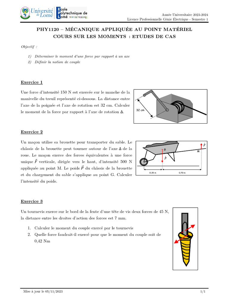 Exercices sur les Moments en Mécanique | PDF | Rotation | Physique