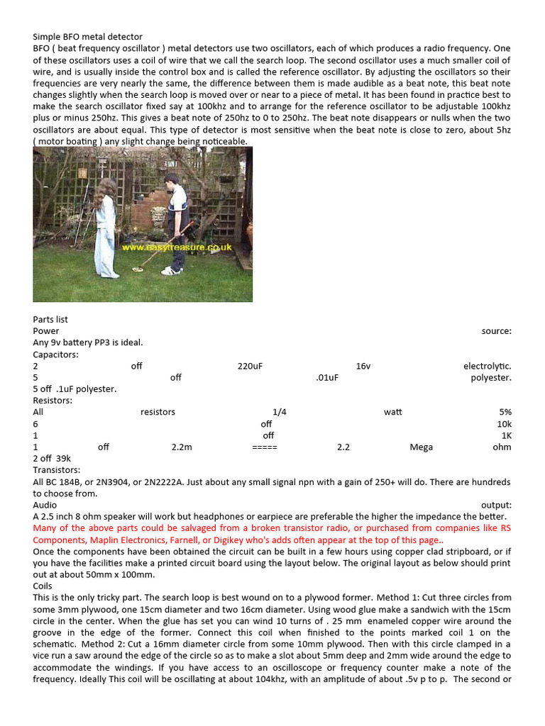 Simple BFO Metal Detector | PDF | Detector (Radio) | Electronic Oscillator