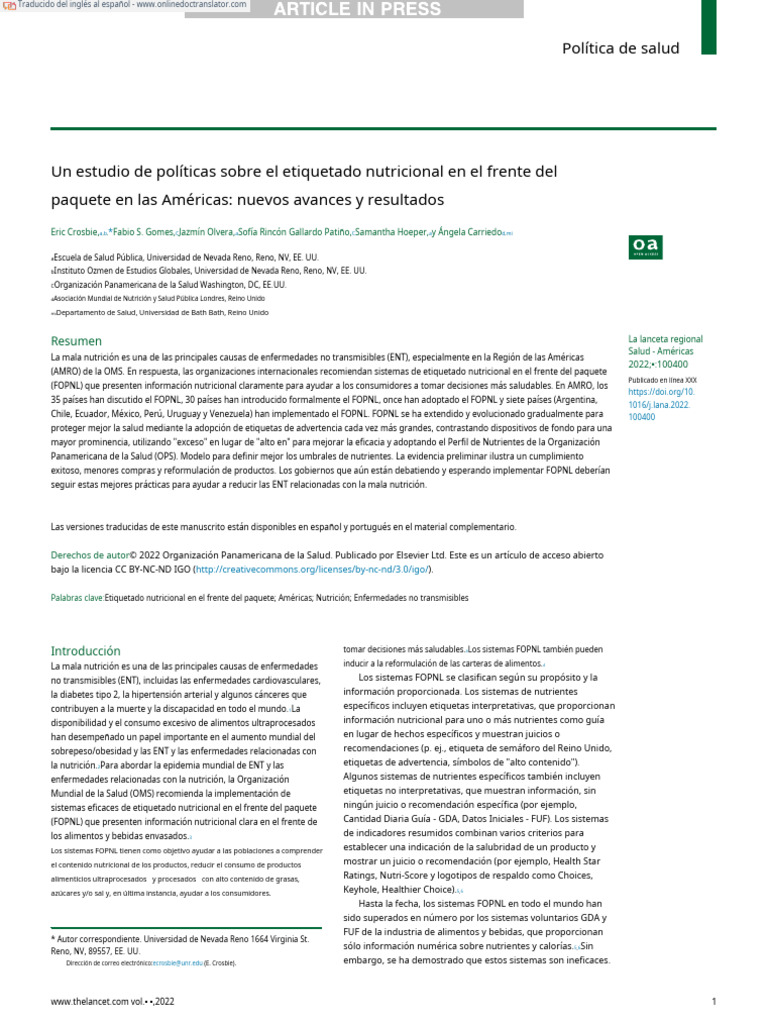 Etiquetado Nutricional en América | PDF | Alimentos | Obesidad