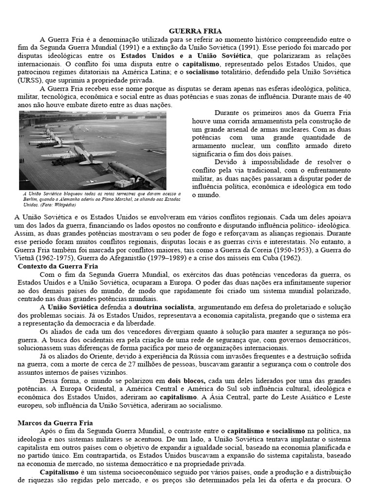 Atividade 17 9o HIS A Guerra Fria Confrontos de Dois Modelos Politicos | PDF | Guerra Fria ...