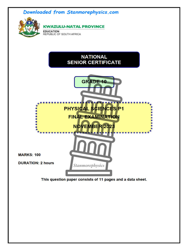 Physical Science Grade 10 November 2023 P1 and Memo | PDF