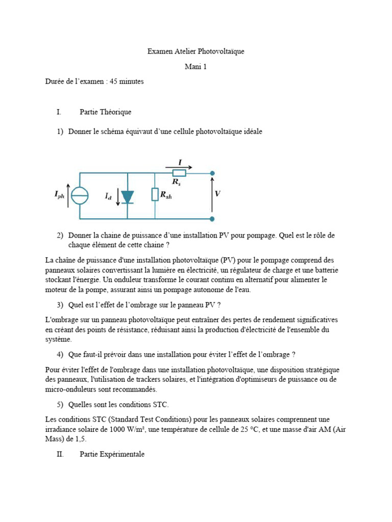 Examen Atelier Photovoltaiqe (Pompage Solaire) Manip 1 - Copie | PDF | Énergie solaire ...