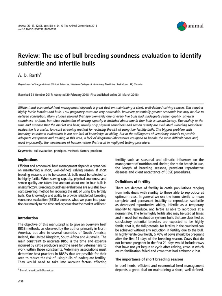 Barth 2018 Review The Use of Bull Breeding Soundness Evaluation To ...