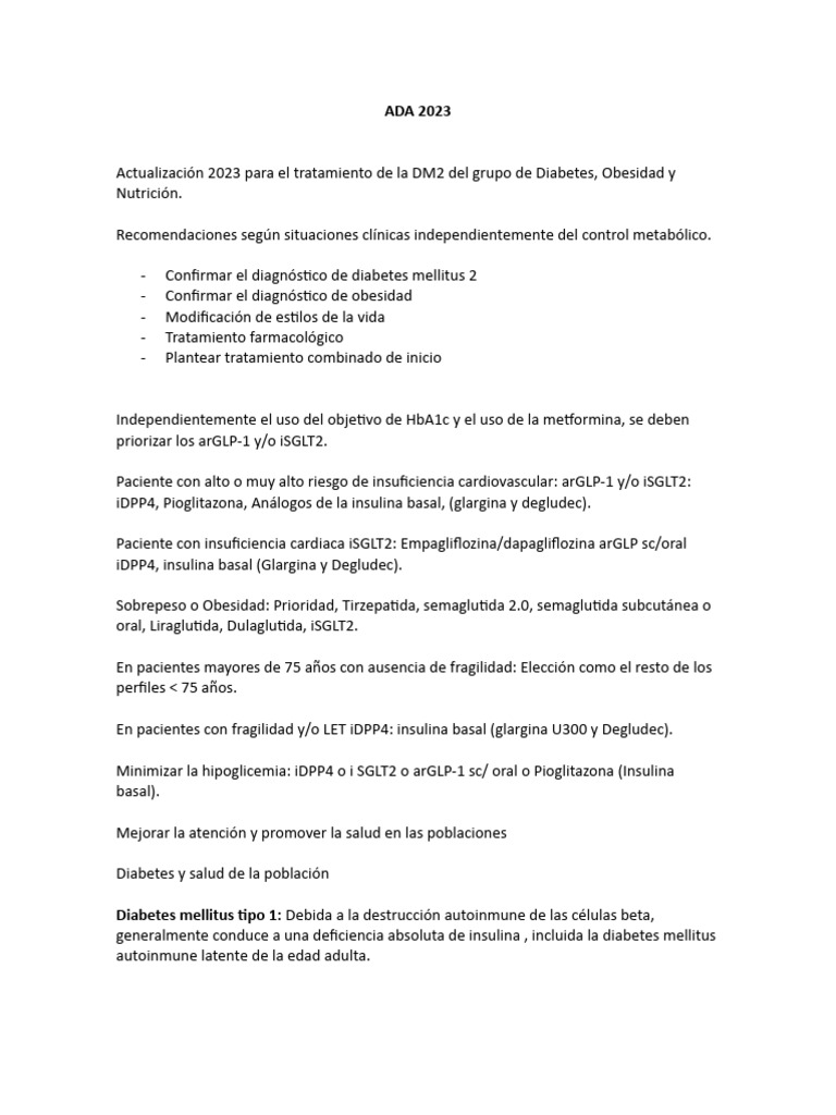 Guía ADA 2023: Tratamiento Diabetes DM2 | PDF | Diabetes | Obesidad