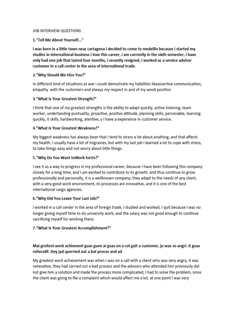 Job Interview Questions | PDF | Job Interview | Behavior Modification