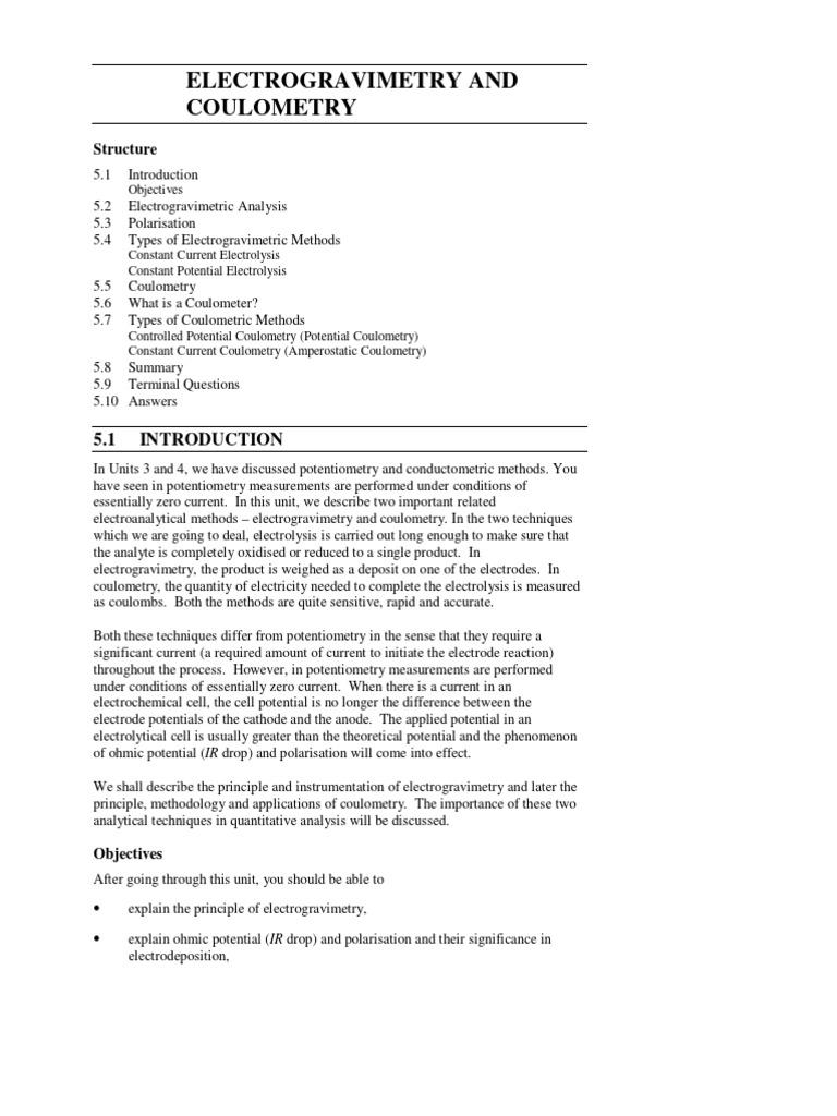 Electrogravimetry and Coulometry | PDF | Cathode | Anode