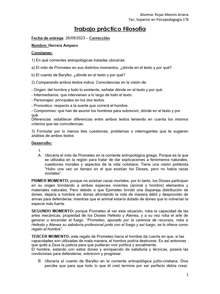 Análisis de Mitos: Prometeo y Barylko | PDF | Prometeo