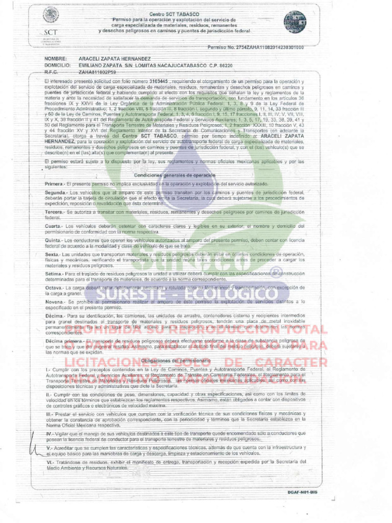 AUT. PERMISO SCT UNICO_watermark | PDF