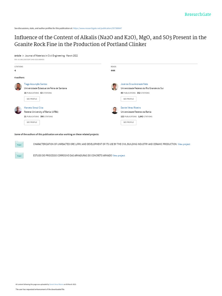 Influenceofthe Contentof Alkalis Na 2 Oand K2 OMg Oand SO3 Presentinthe Granite Rock Fineinthe ...