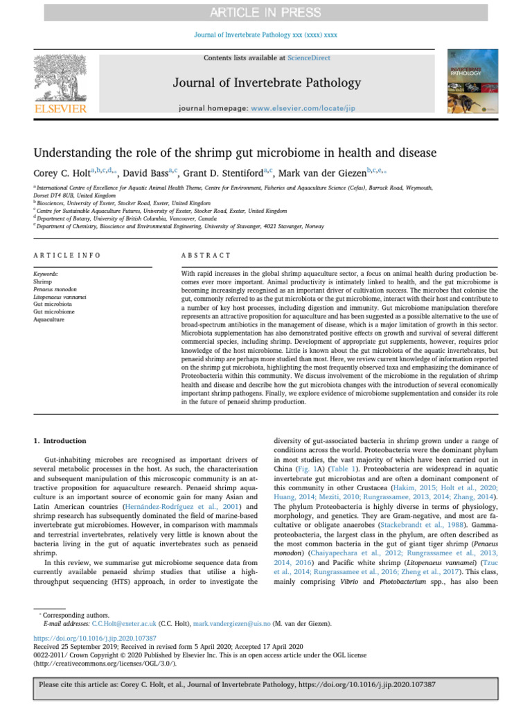 2020 Understanding The Role of The Shrimp Gut Microbiome in Health and ...