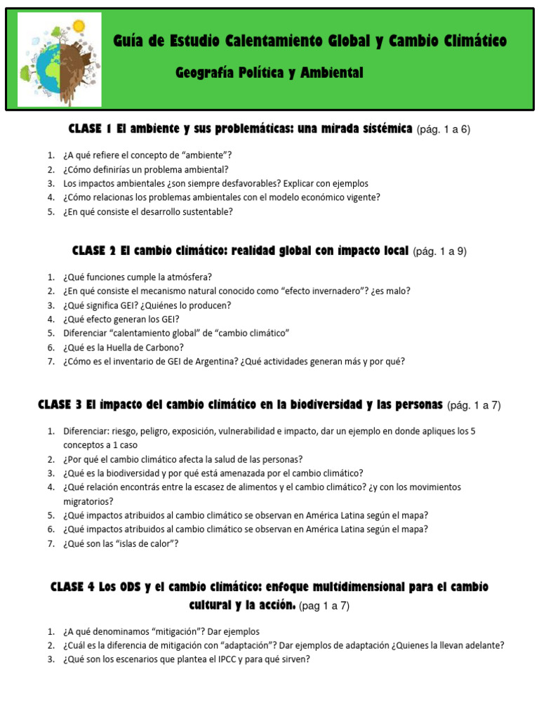 Guía de Estudio Calentamiento Global y Cambio Climático 5to | PDF ...