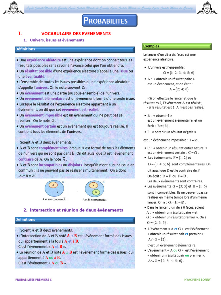 Cours de Probabilités pour Première | PDF | Concepts mathématiques ...