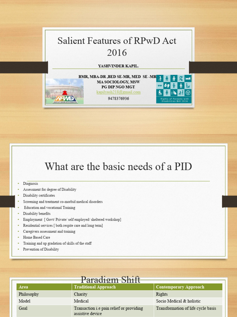 Salient Features RPWD Act | PDF | Disability | Intellectual Disability