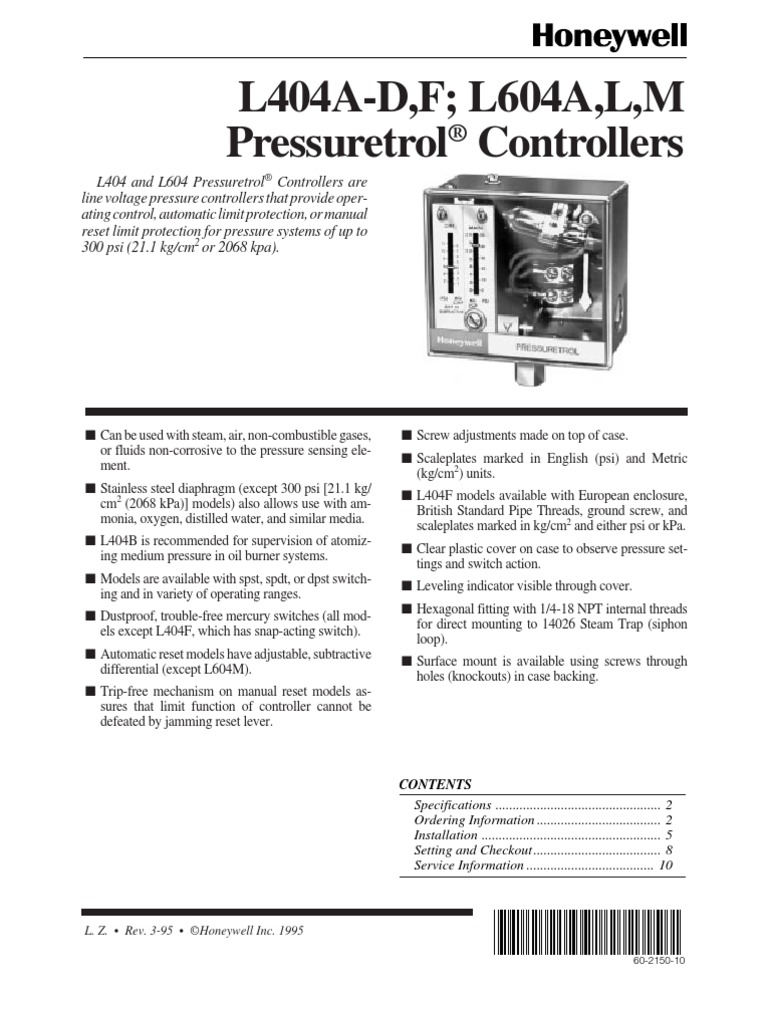 Honeywell L404a D, F L604a L M | PDF | Electrical Wiring | Switch