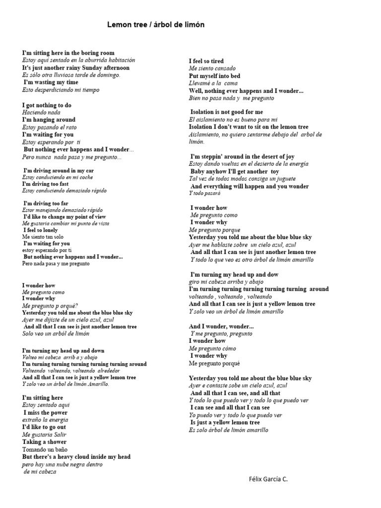 Letra y traducción de "Lemon Tree" | PDF | Música grabada