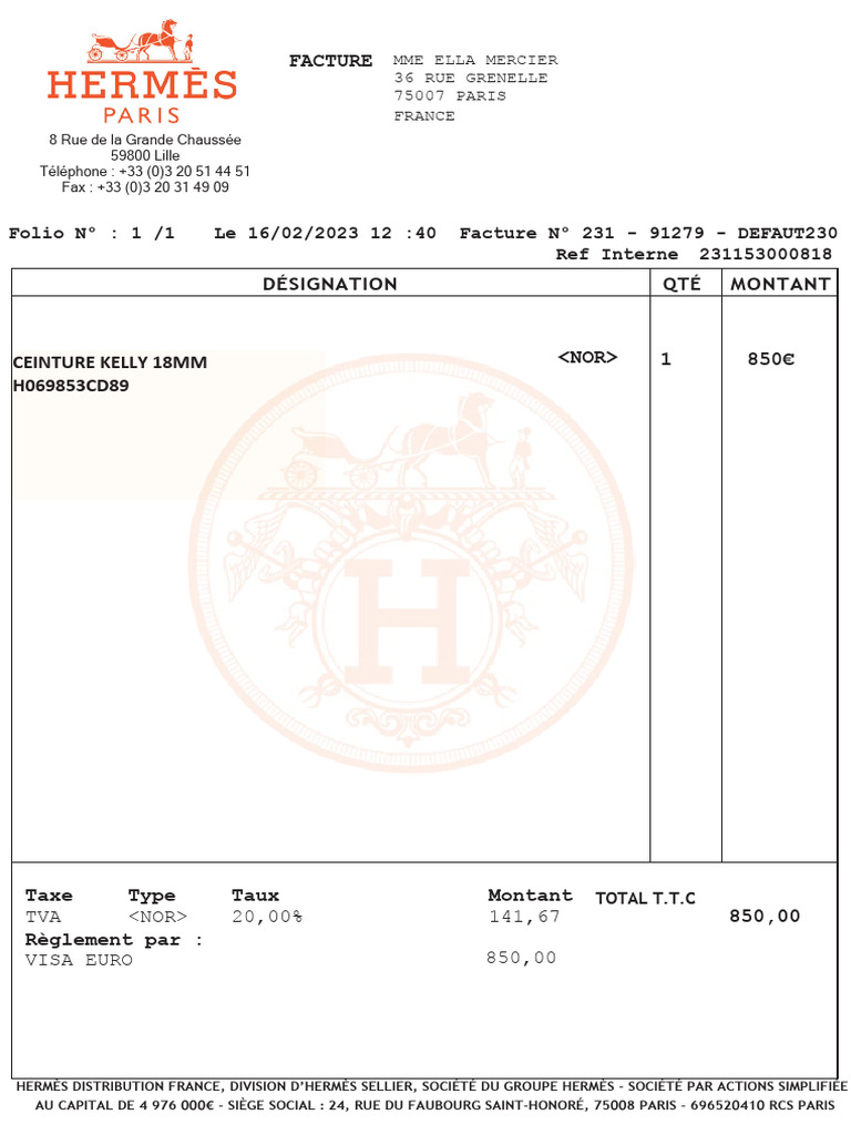 Facture Hermes | PDF