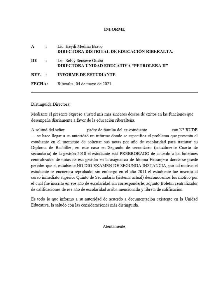 Informe Estudiante Reprobado | PDF