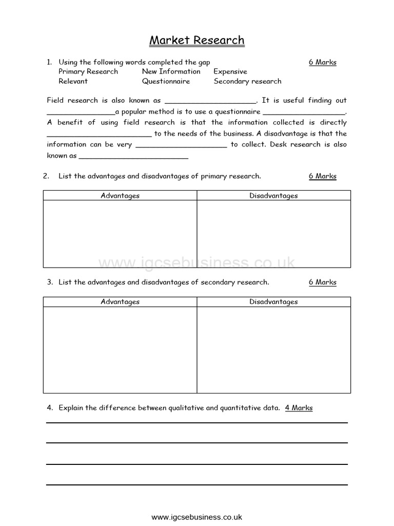 Market Research Worksheet Activity | PDF