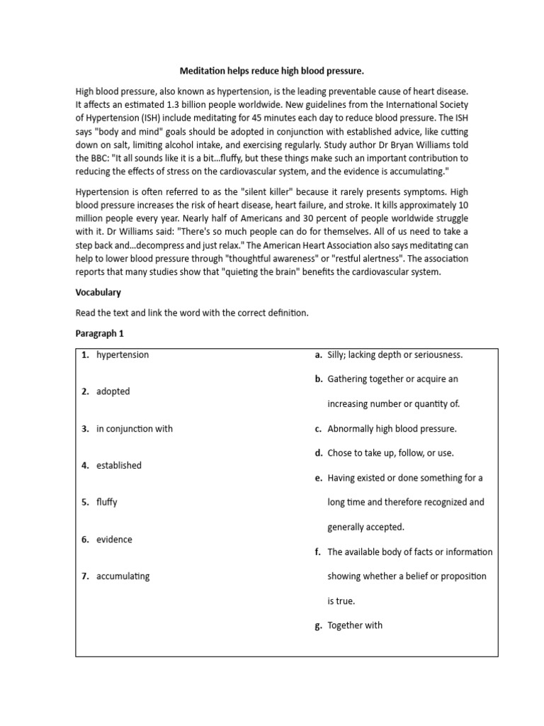 Reading Comprehension | PDF | Hypertension | Cardiovascular Diseases