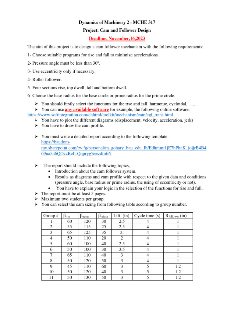 Cam and Follower Design Project | PDF | Acceleration | Classical Mechanics