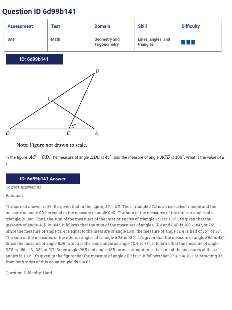SAT Suite Question Bank - Geometry & Trigonometry With Answers | PDF ...