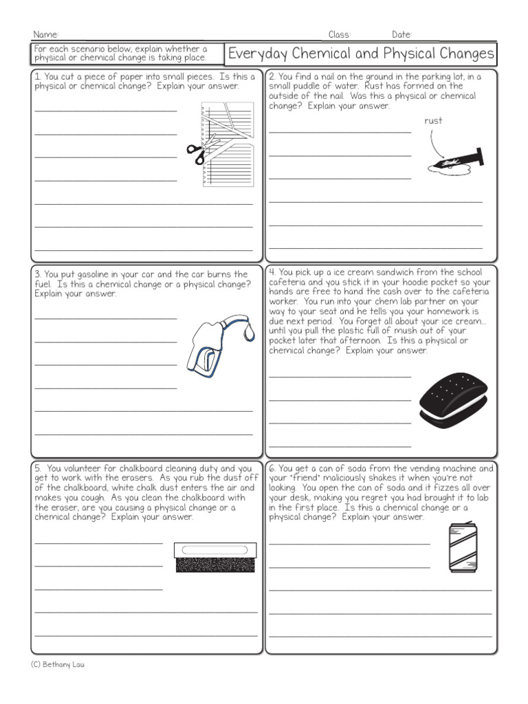 Chemical and Physical Changes Chemistry Homework Worksheets | PDF ...