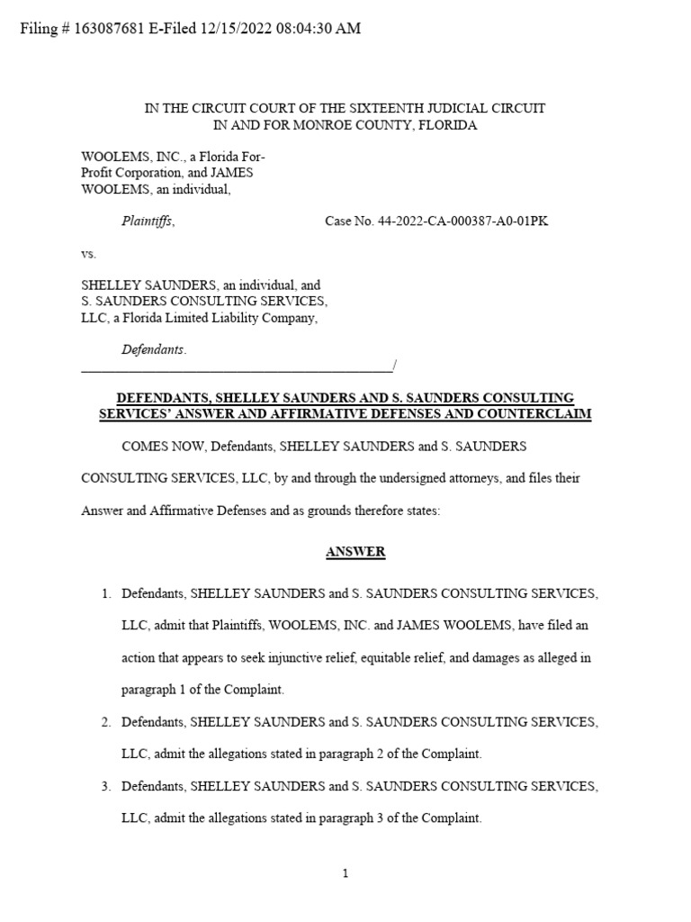 Saunders Answer and Counterclaim | PDF | Legal Remedy | Complaint
