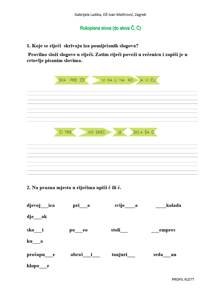 Rukopisna Slova (Do Slova Č, Ć) | PDF