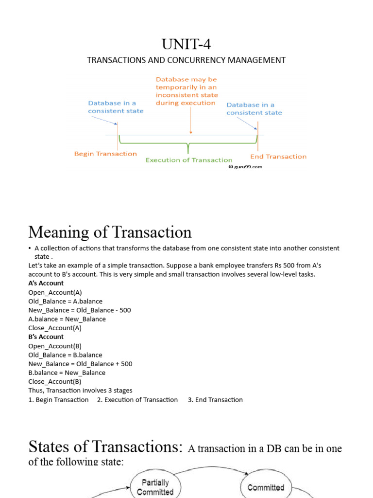 Unit 4 Transactions And Concurrency Management Pdf Database Transaction Databases
