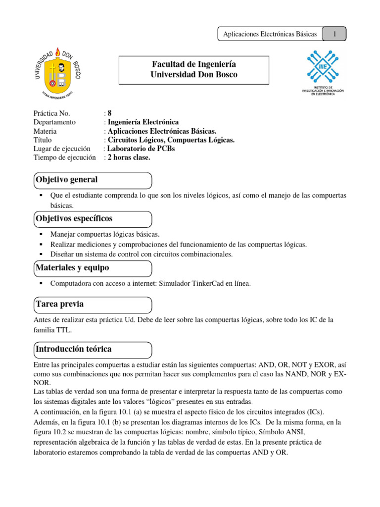 Práctica de Compuertas Lógicas | PDF | Puerta lógica | Ingeniería ...