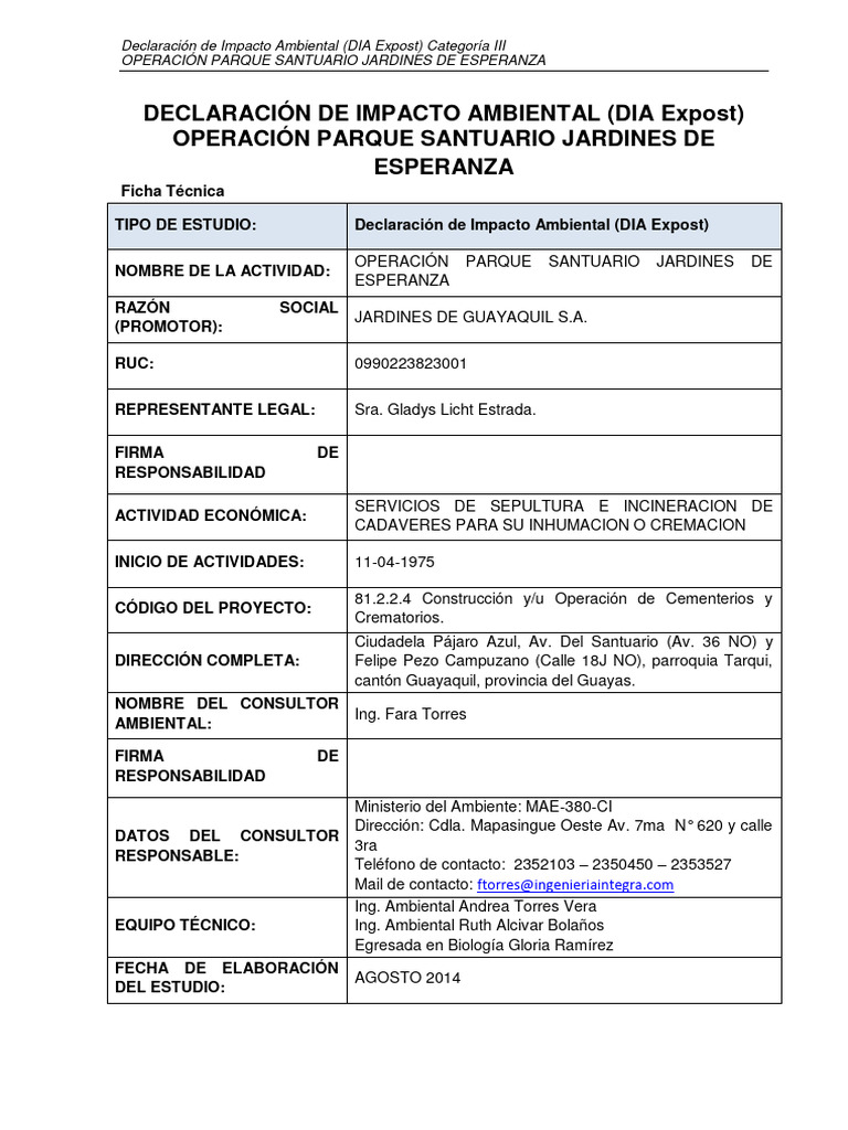 Declaración de Impacto Ambiental-Jardines de La Esperanza | PDF ...