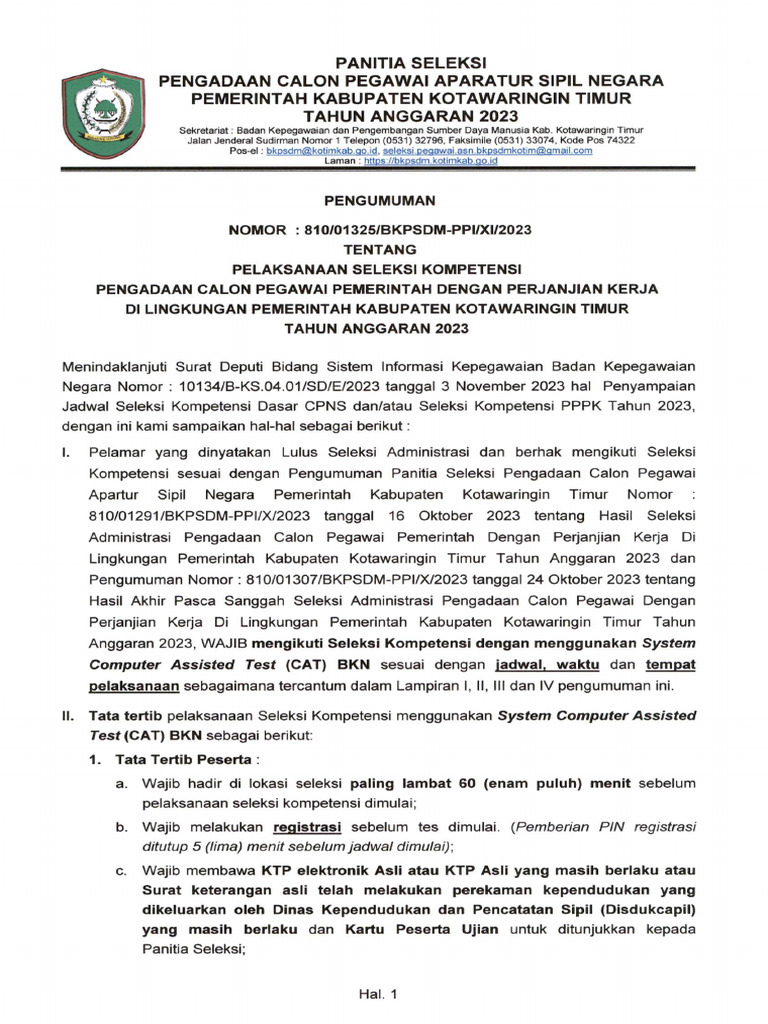 Pengumuman Jadwal Seleksi CPPPK 2023 | PDF