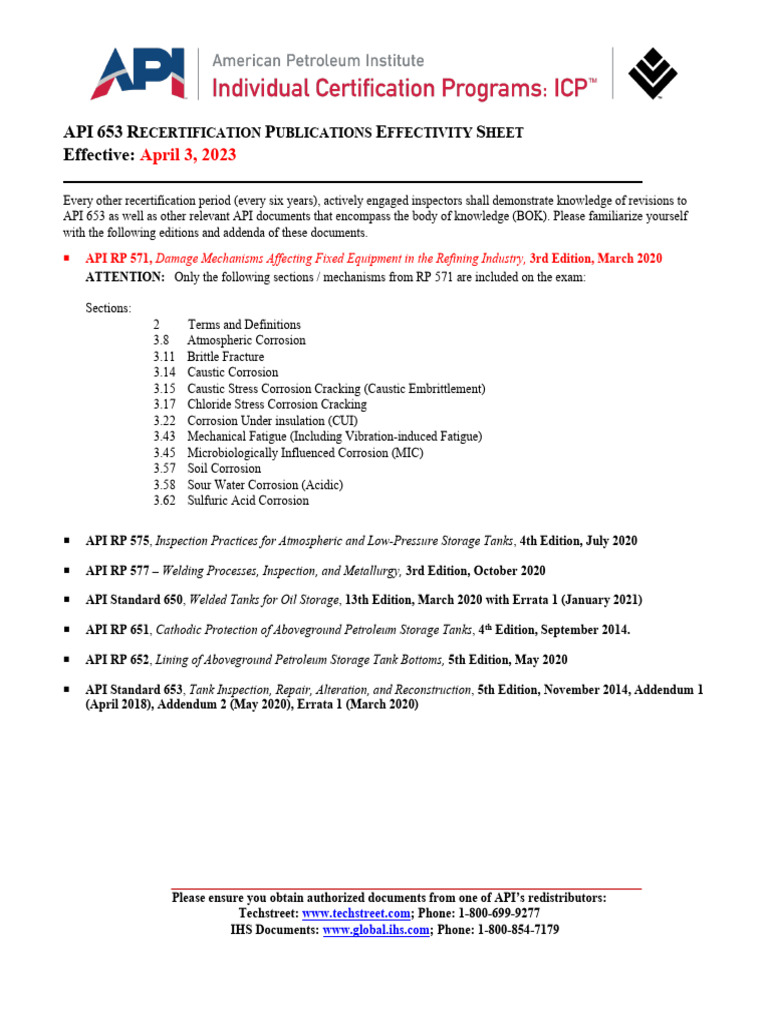 API 653 Recertification Guide 2023 | PDF