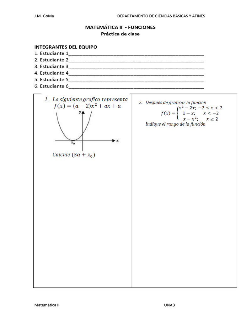 MATEMÁTICA II - PRATICA DE CLASE Funciones | PDF