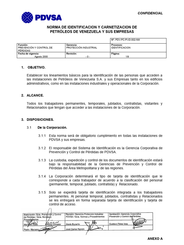 Anexo 4 Norma de Identificacion y Carnetizacion de Pdvsa | PDF ...