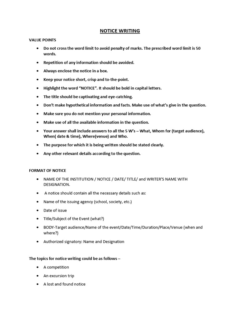 Notice Writing Notes | PDF
