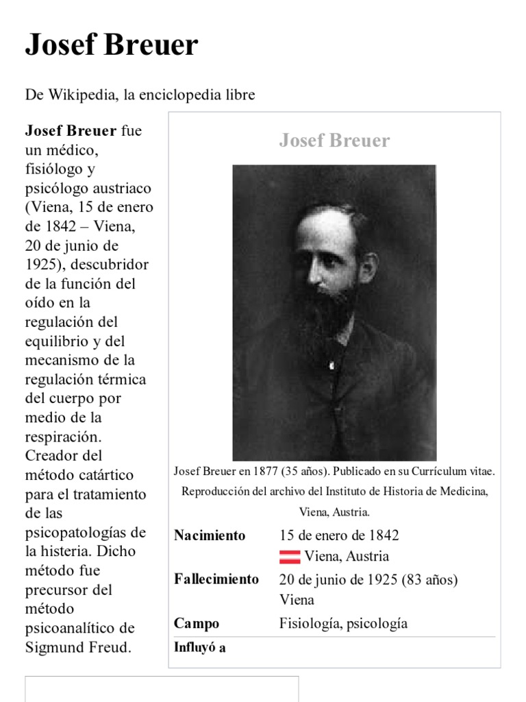 Josef Breuer - Wikipedia, La Enciclopedia Libre | PDF | Sicología ...