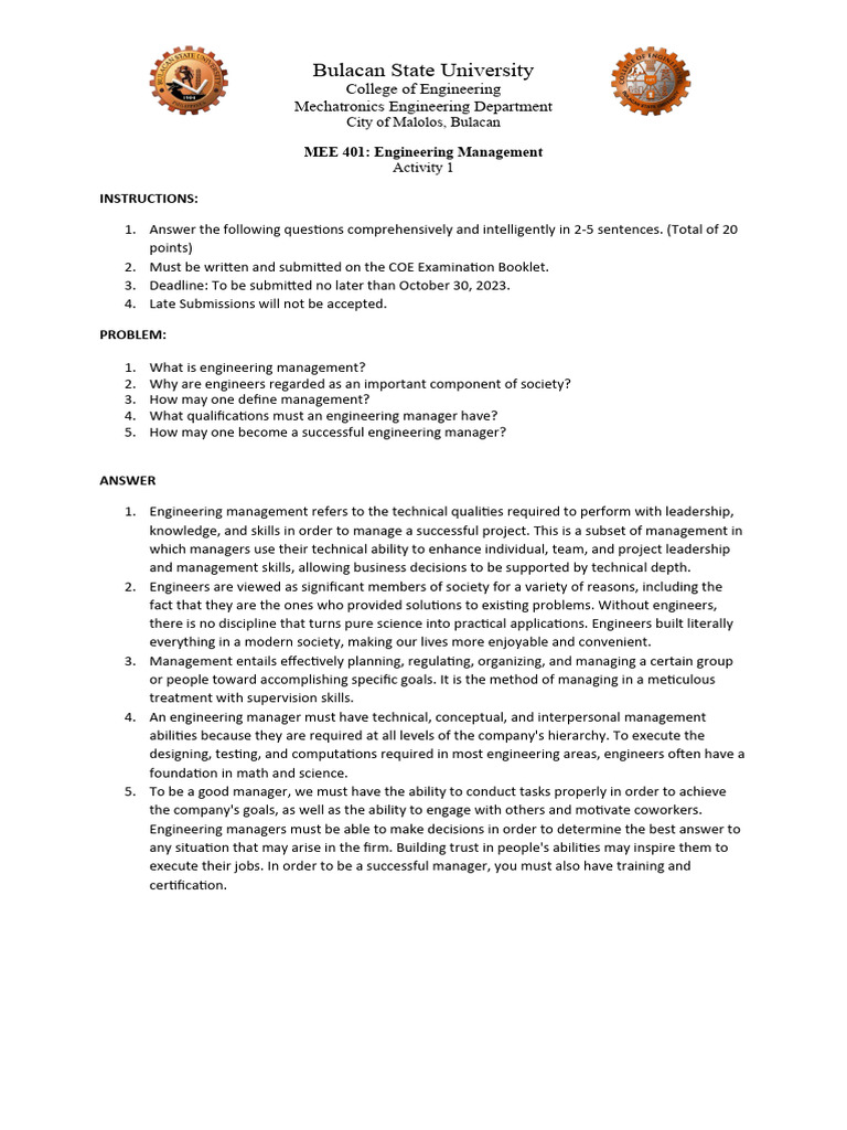 MEE-401 Activity1 | PDF | Engineer | Engineering