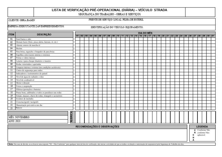 Check List Mensal - Strada | PDF | Veículo motorizado | Veículos terrestres