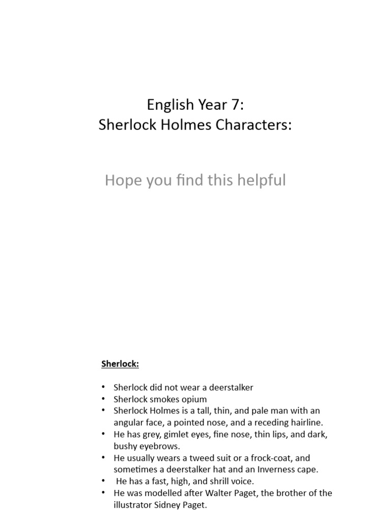 Sherlock Holmes Character Overview | PDF