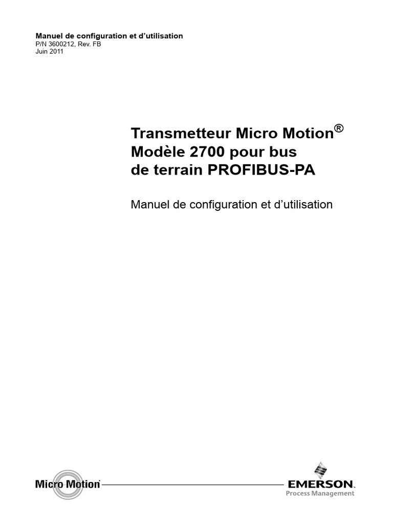 Configuration Manual Transmetteur Modèle 2700 Pour Bus de Terrain ...