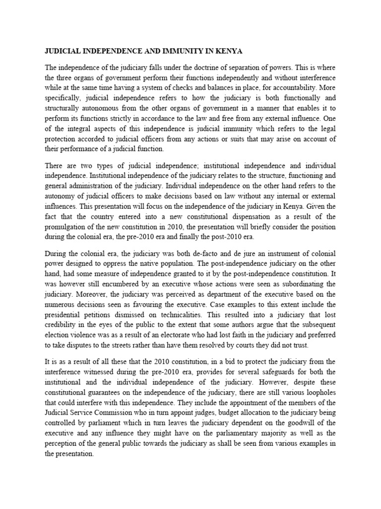 Judicial Independence and Immunity in Kenya-Revised Abstract | PDF ...