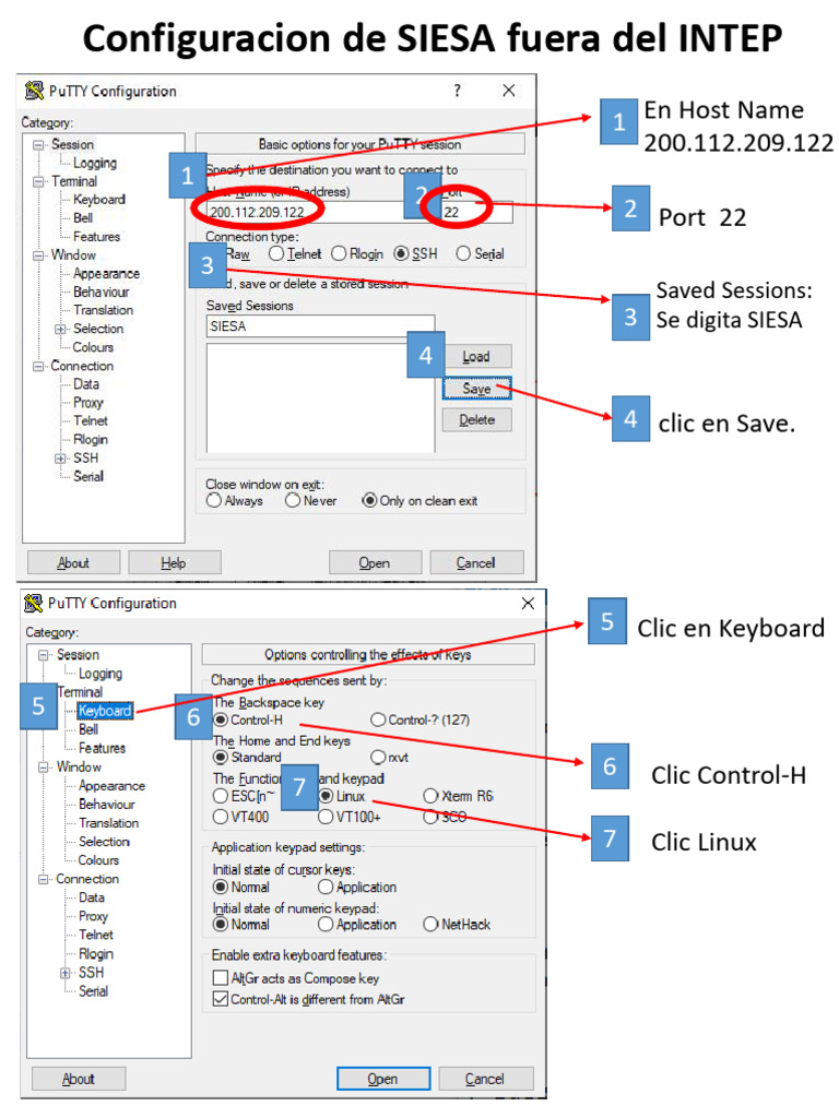 Configuración Putty SIESA-INTEP | PDF