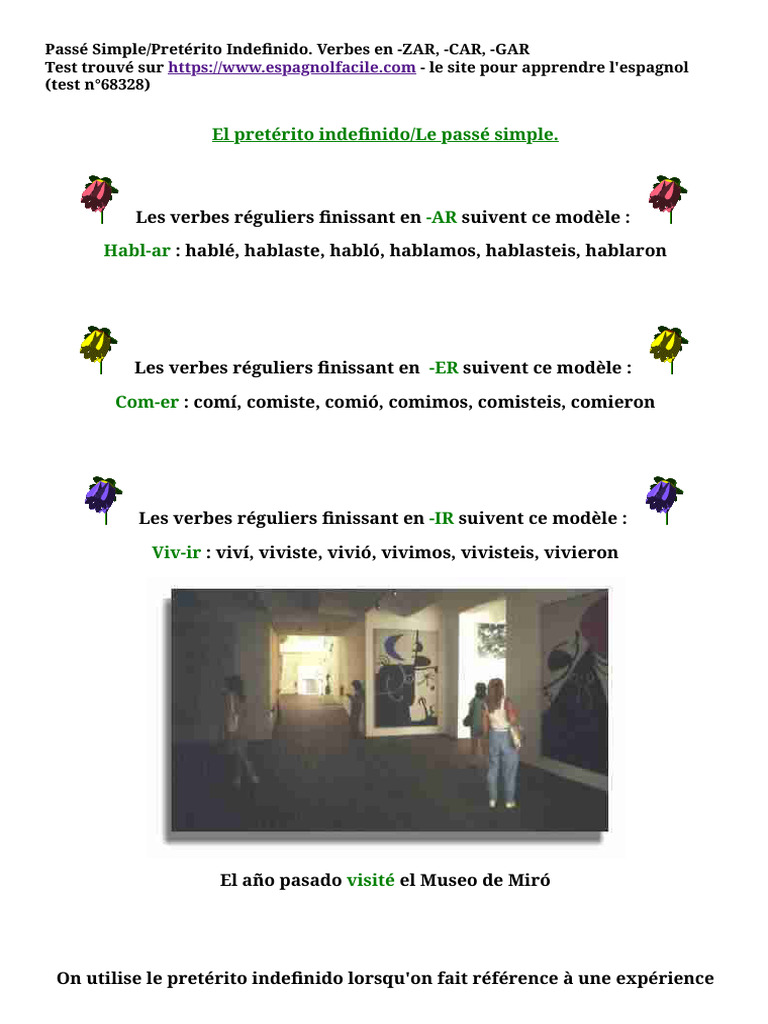 Passé Simple_Pretérito Indefinido. Verbes en -ZAR, -CAR, -GAR | PDF